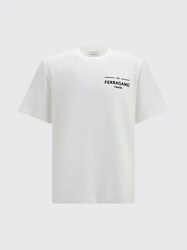 FERRAGAMO Crewneck Cotton T-shirt With Contrasting Front Logo