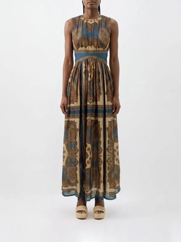 Zimmermann Mahon Ethnic-print Silk Maxi Dress With Off-the-shoulder Design - Navy
