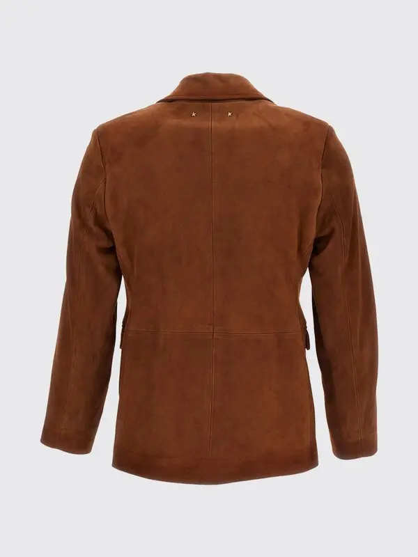 GOLDEN GOOSE Suede Leather Slim Fit Blazer With Peak Lapels