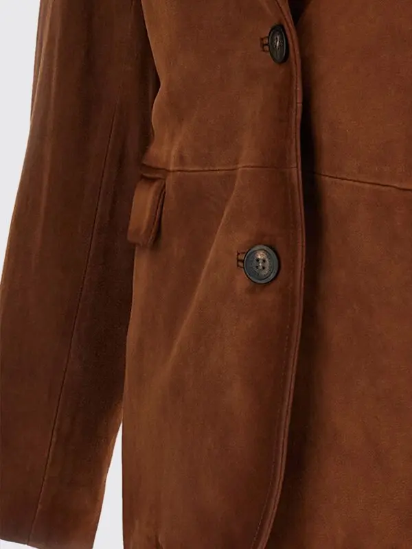 GOLDEN GOOSE Suede Leather Slim Fit Blazer With Peak Lapels