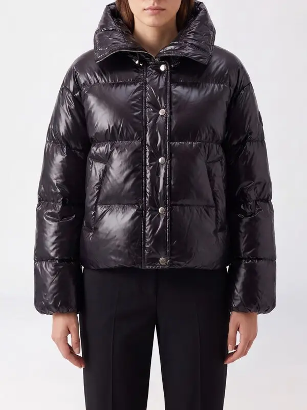 Pinko Short Waterproof Hooded Puffer Jacket In Quilted Nylon - Black