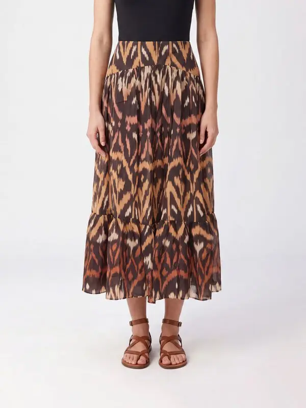 Zimmermann Abstract Print Flared Silk Midi Skirt - Brown