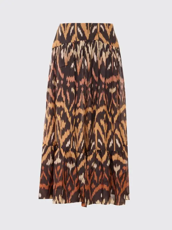 Zimmermann Abstract Print Flared Silk Midi Skirt - Brown