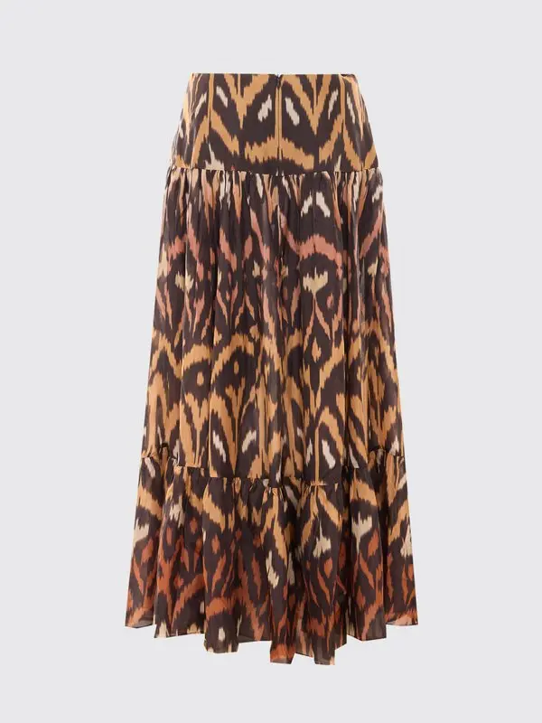 Zimmermann Abstract Print Flared Silk Midi Skirt - Brown