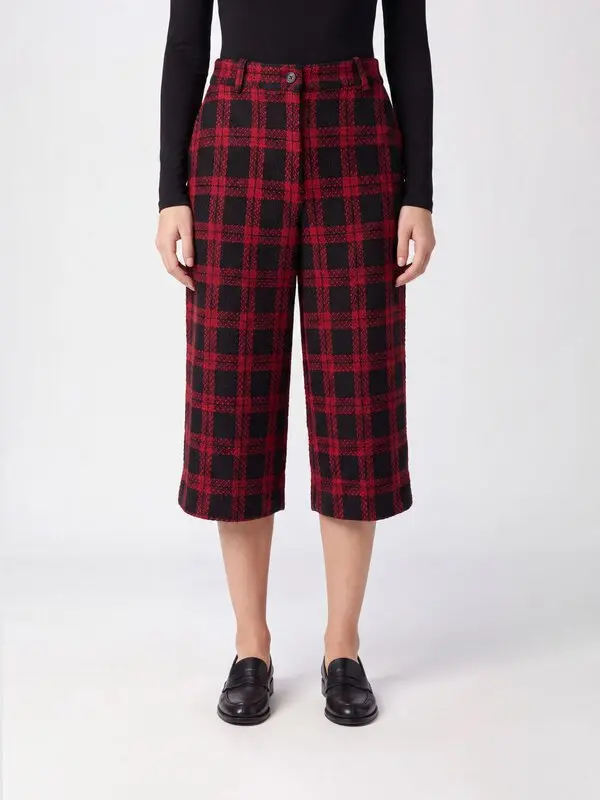 Pinko Cropped High-waisted Plaid Wool-blend Shorts With Belt Loops