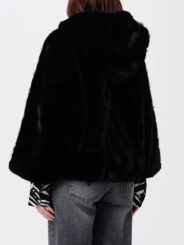 Pinko Hooded Faux Fur Jacket With Zip Closure - Black