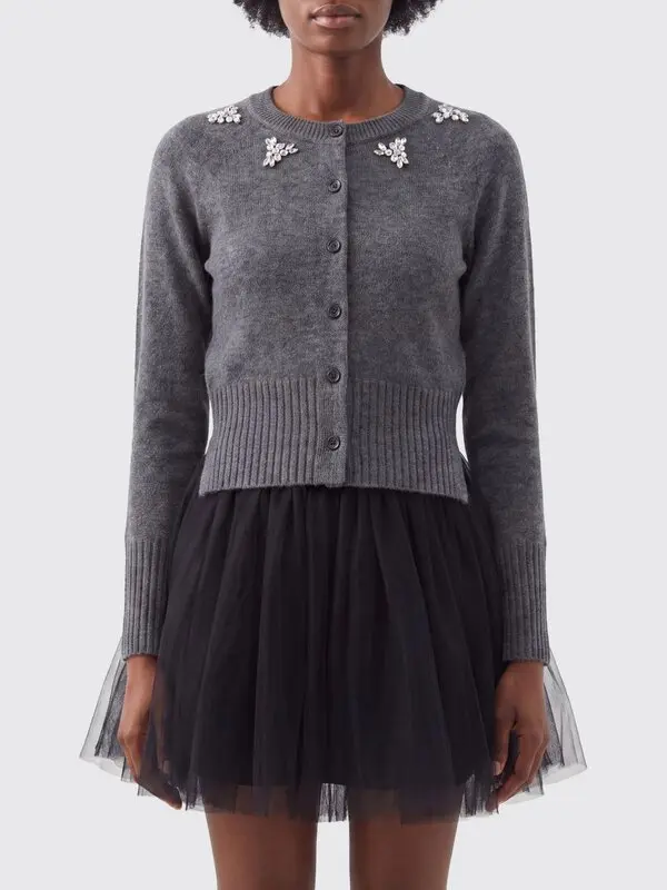 Simone Rocha Crewneck Cashmere Cardigan With Rhinestone Embroidery