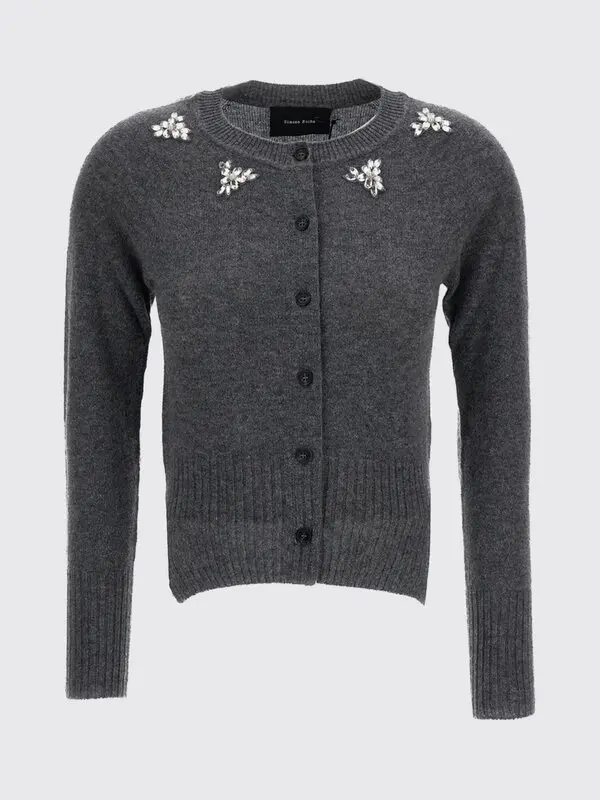 Simone Rocha Crewneck Cashmere Cardigan With Rhinestone Embroidery