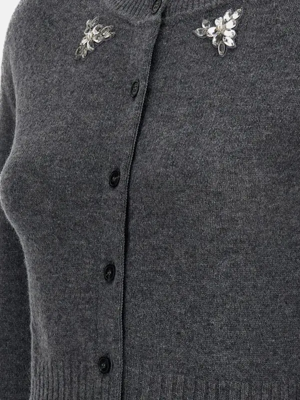 Simone Rocha Crewneck Cashmere Cardigan With Rhinestone Embroidery