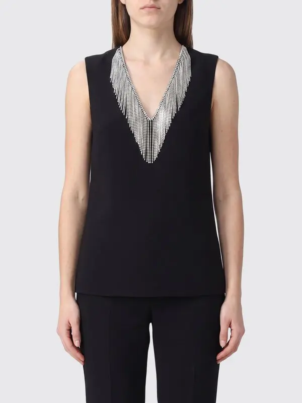 Sportmax V-neck Sleeveless Top With Jewel Fringe - Black
