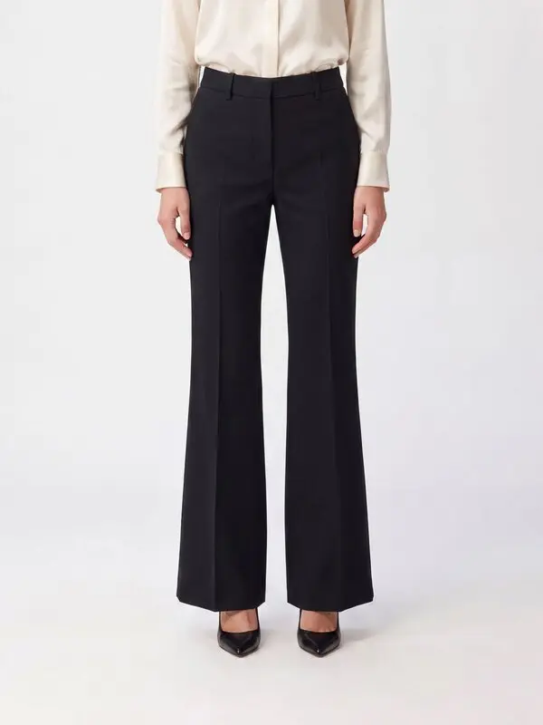 Sportmax High-waisted Flared Virgin Wool Trousers With Concealed Fastening