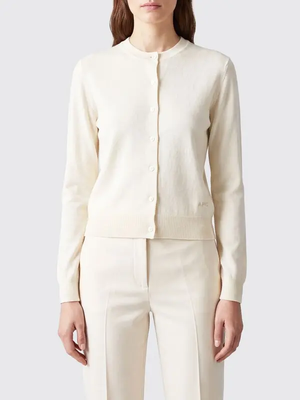 A.p.c. Slim Fit Crew Neck Cardigan In Pure Virgin Wool - White