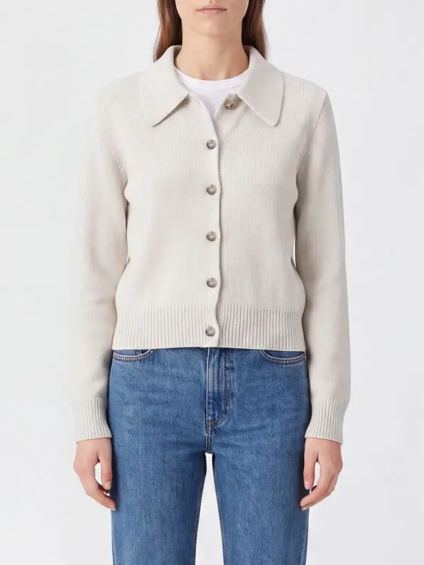 A.p.c. Cardigan In Wool And Cotton Blend With Classic Collar And Buttons - Mastic