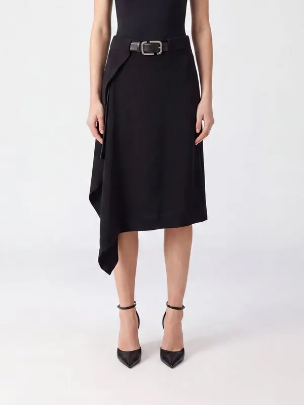 Attico Asymmetrical Virgin Wool Midi Skirt With Adjustable Belt