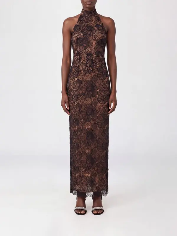 ROTATE BY BIRGER CHRISTENSEN Slim Fit Lace Midi Sheath Dress With Halter Neck