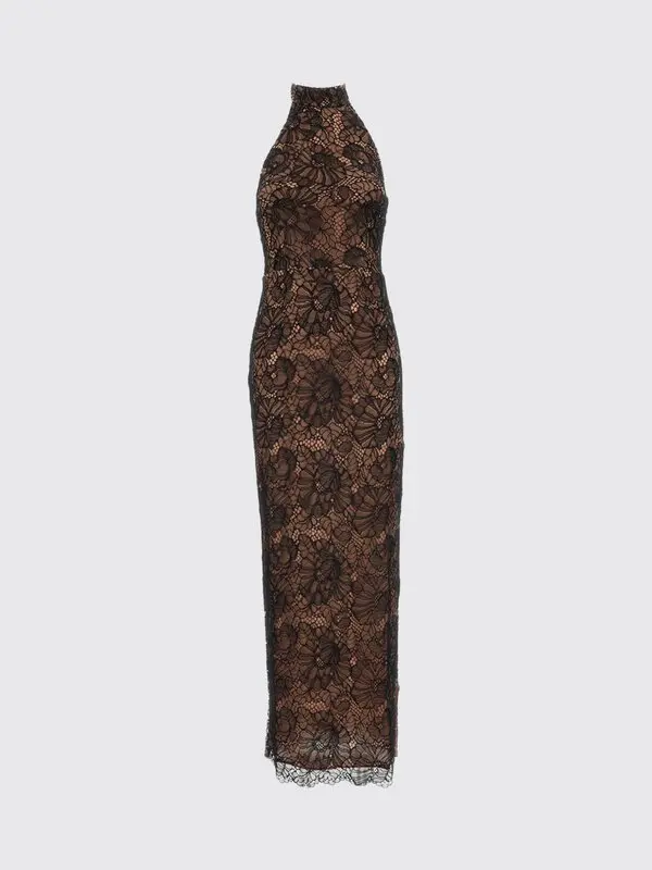 ROTATE BY BIRGER CHRISTENSEN Slim Fit Lace Midi Sheath Dress With Halter Neck