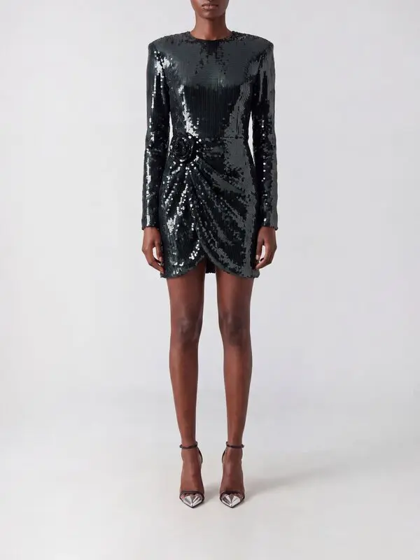 ROTATE BY BIRGER CHRISTENSEN Sequin-covered Evening Mini Dress With Waist Knot