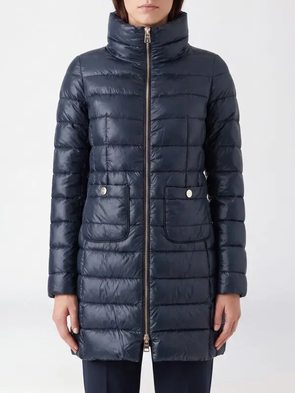 Herno Long Water-repellent Nylon Down Jacket With High Neck And Slim Fit - Blue