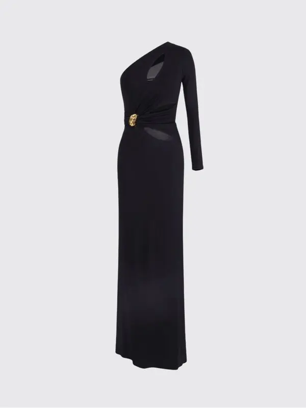 Elisabetta Franchi One-shoulder Long Evening Gown In Crêpe With Cut-out Details