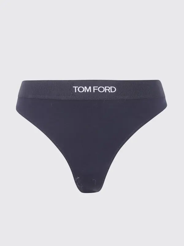 TOM FORD Stretch-modal Thong With Contrasting Logo-jacquard Elasticated Waistband - Black