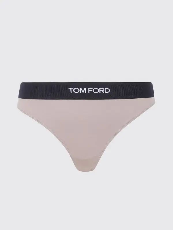 TOM FORD Stretch-modal Thong With Contrasting Logo-jacquard Elasticated Waistband - Nude