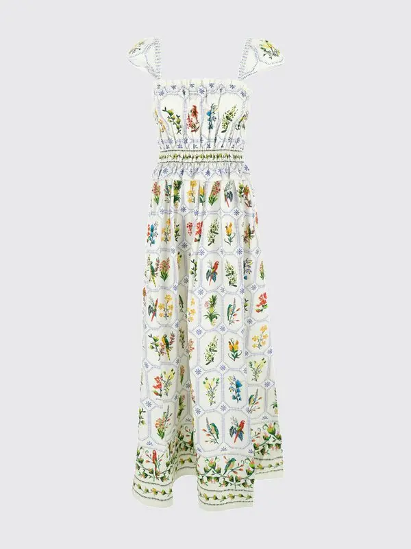 Farm Rio Tropical Porcelain Cotton Mini Dress With Square Neckline