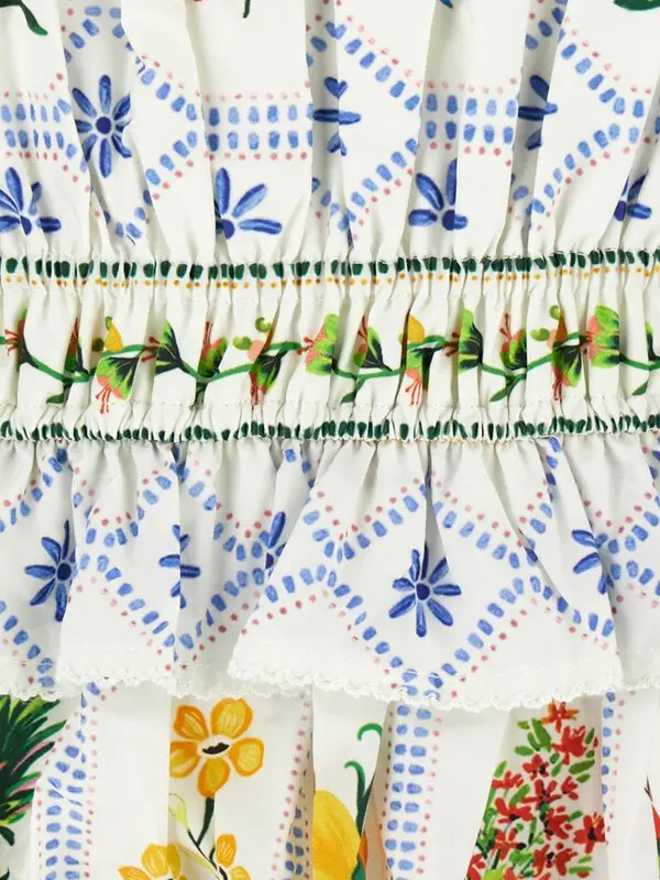 Farm Rio Tropical Porcelain Cotton Mini Dress With Square Neckline