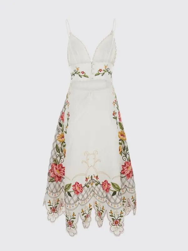 Farm Rio Off- Flower V-neck Floral Print Linen Midi Dress