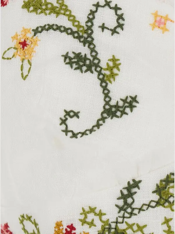 Farm Rio Off- Flower V-neck Floral Print Linen Midi Dress