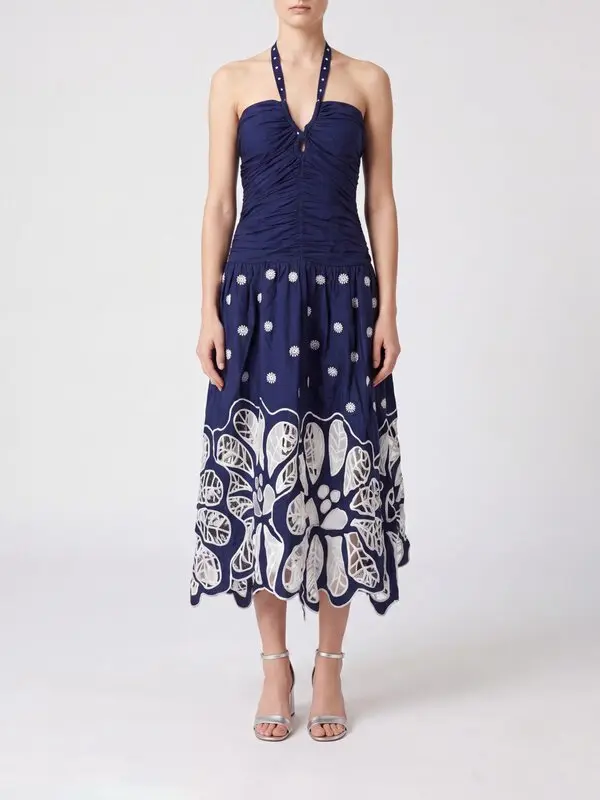 Farm Rio Richelieu Floral Print Cotton Midi Dress With Halter Neck