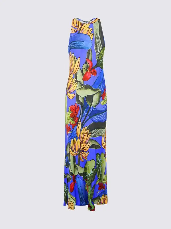 Farm Rio Banana Grapes Floral Print Long Dress With Halter Neck
