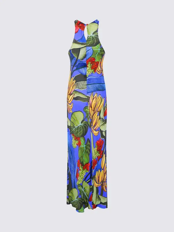 Farm Rio Banana Grapes Floral Print Long Dress With Halter Neck