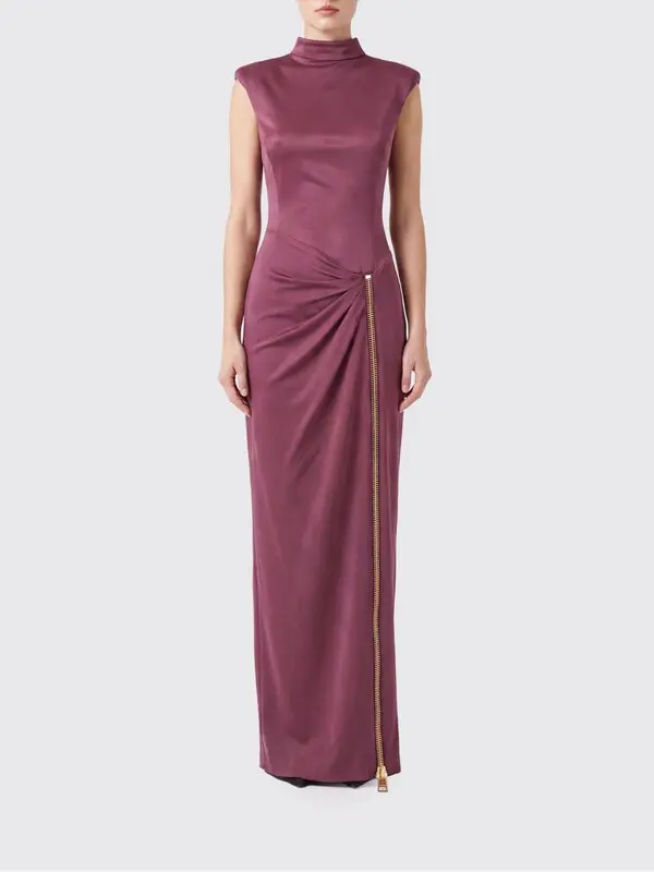 Balmain High-neck Ruched-waist Jersey Long Sheath Gown