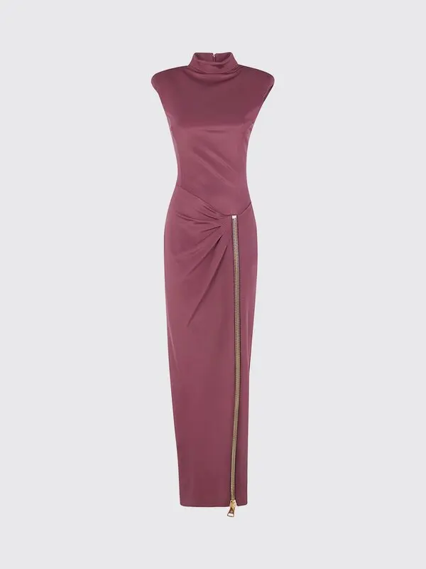 Balmain High-neck Ruched-waist Jersey Long Sheath Gown