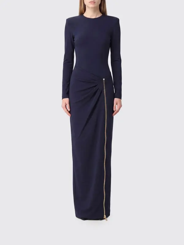 Balmain Padded-shoulder Long-sleeved Jersey Sheath Gown