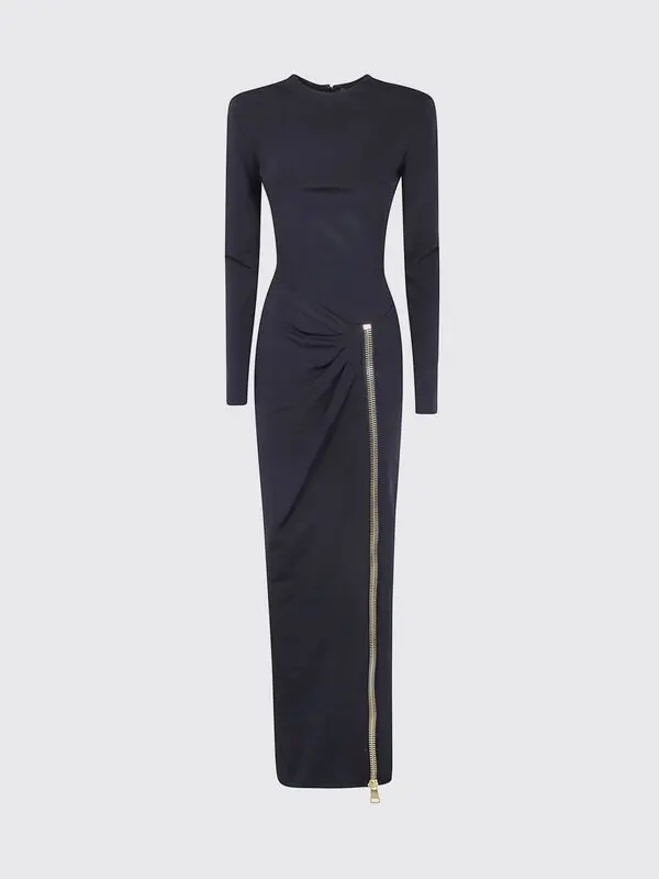 Balmain Padded-shoulder Long-sleeved Jersey Sheath Gown