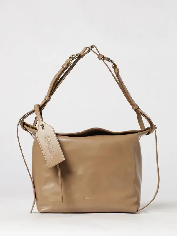 Furla Ginevra Smooth Leather Shoulder Bag With Logo Charm - Brown