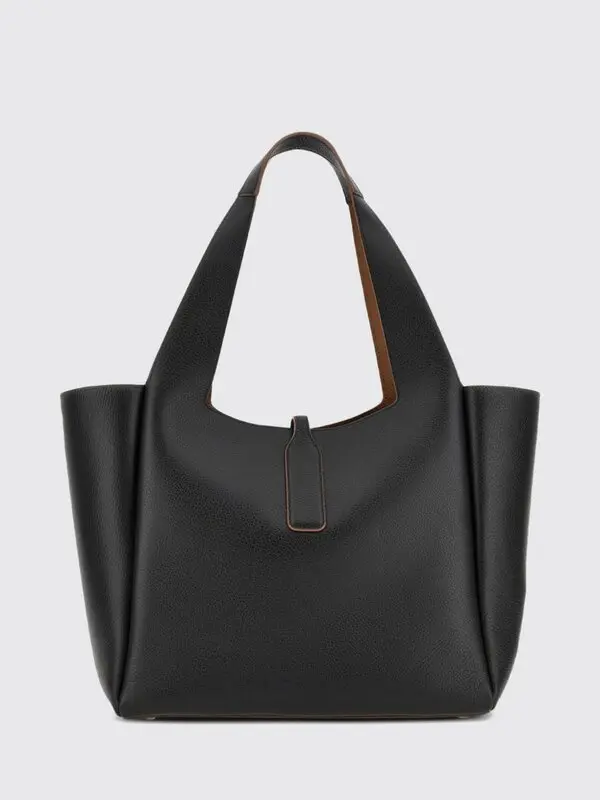 Hogan Calfskin Shoulder Bag With Double Handle And Inner Pouch - Black