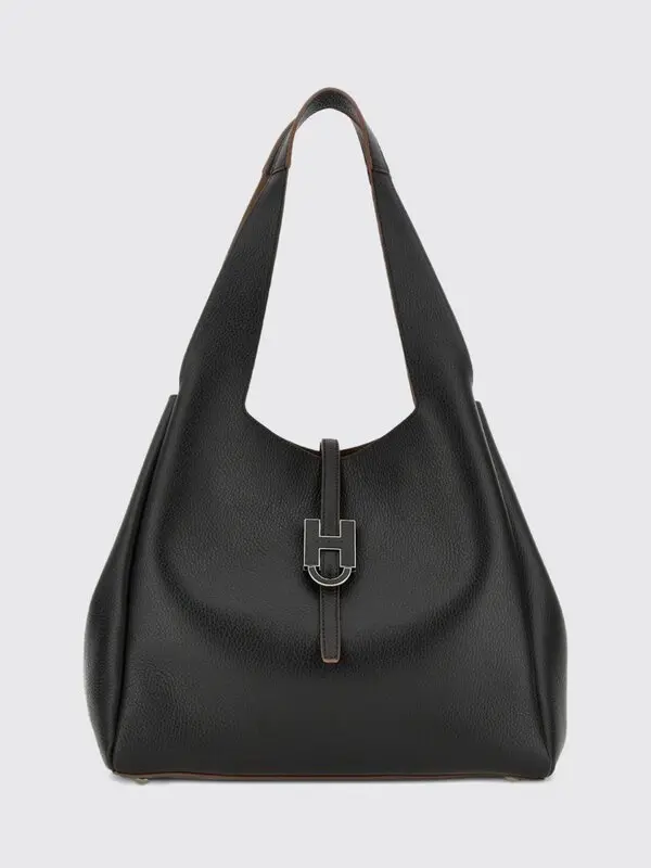 Hogan Calfskin Shoulder Bag With Double Handle And Inner Pouch - Black