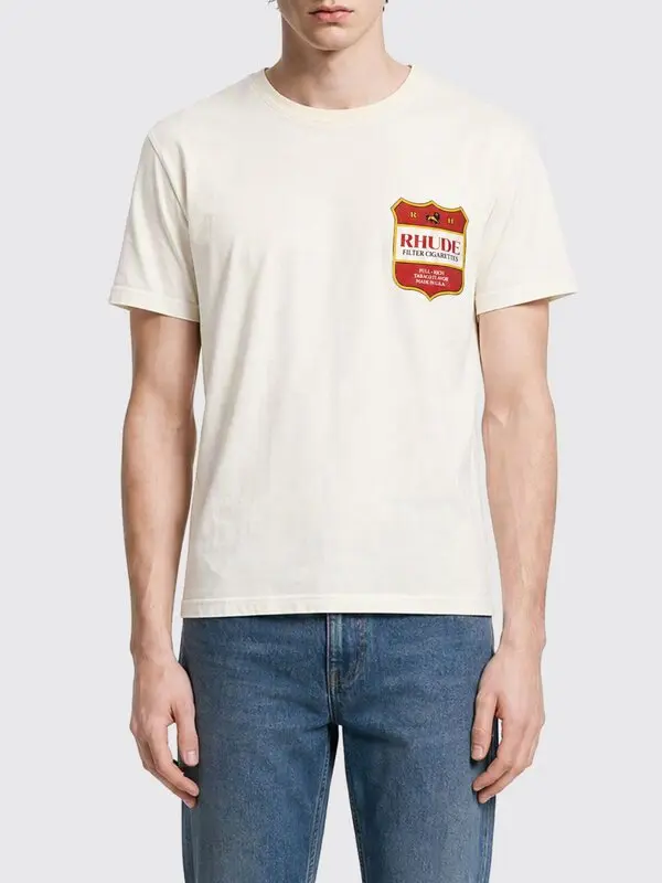 Rhude Cotton T-shirt With Logo Crest And Dropped Shoulders - White