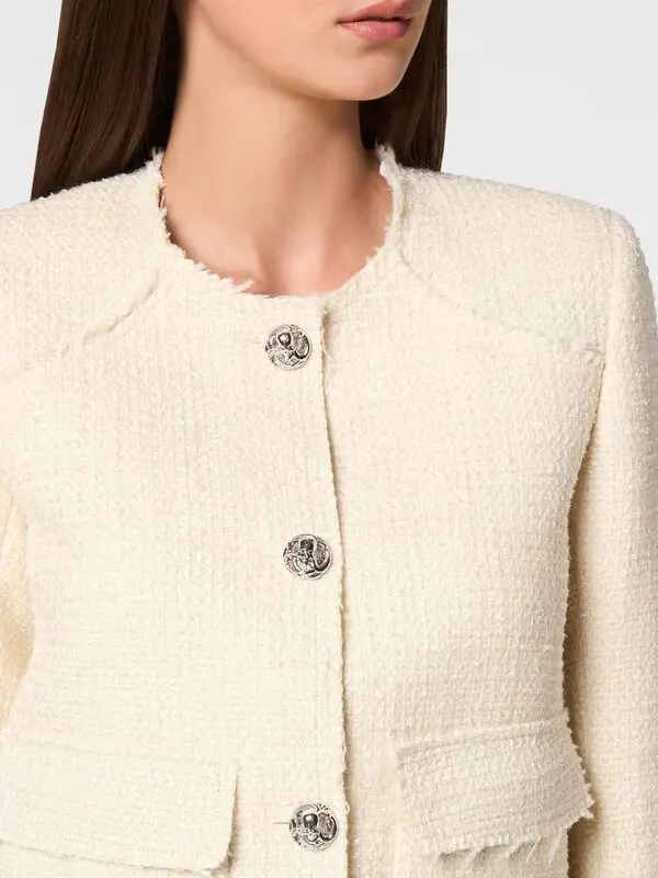 Philipp Plein Single-breasted Short Tweed Blazer With Jewelled Buttons - White