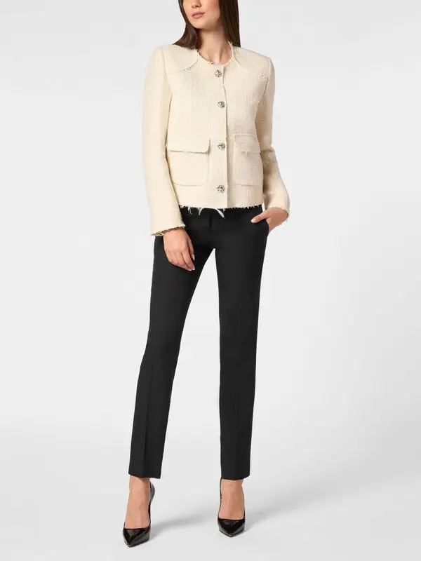Philipp Plein Single-breasted Short Tweed Blazer With Jewelled Buttons - White