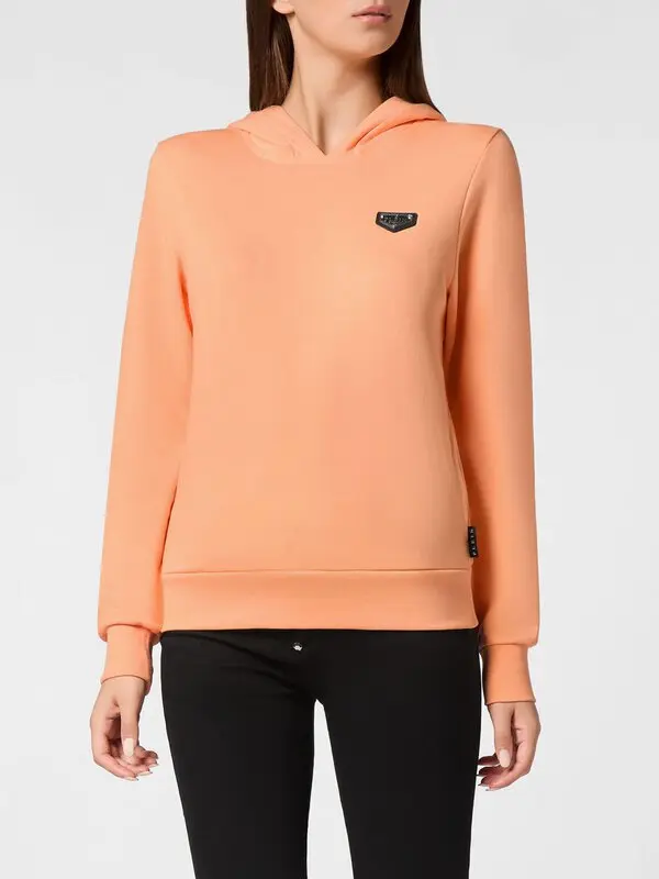 Philipp Plein Jersey Hoodie With Contrast Logo - Salmon