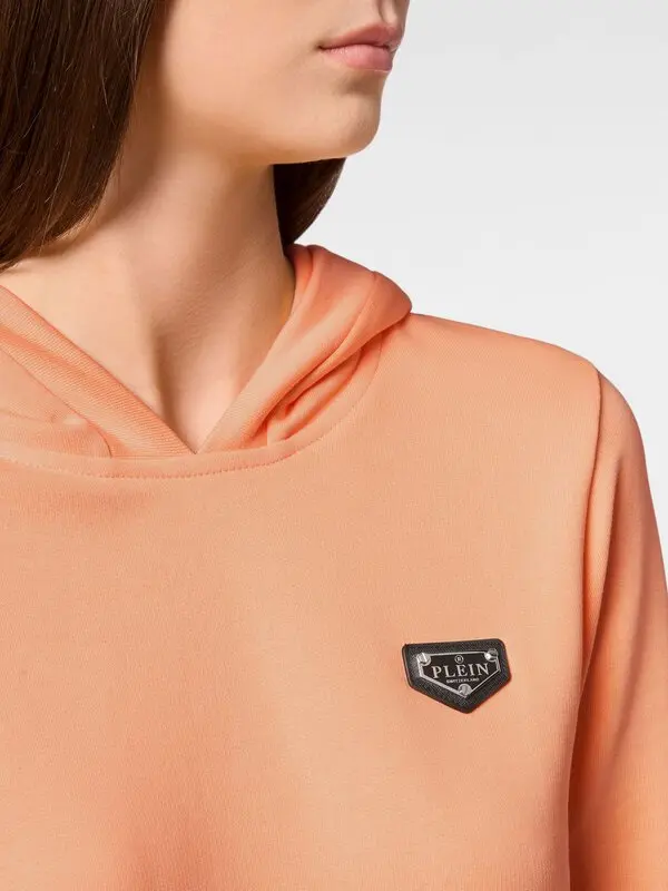 Philipp Plein Jersey Hoodie With Contrast Logo - Salmon