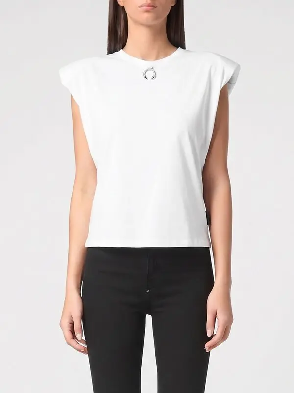 Philipp Plein Jersey Tank Top With Crew Neck And Padded Shoulders - White
