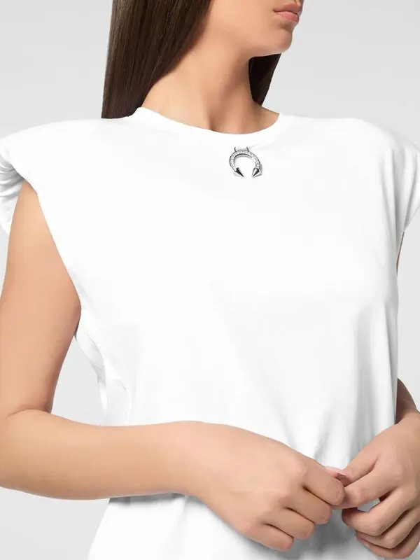 Philipp Plein Jersey Tank Top With Crew Neck And Padded Shoulders - White