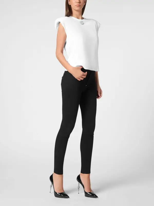 Philipp Plein Jersey Tank Top With Crew Neck And Padded Shoulders - White