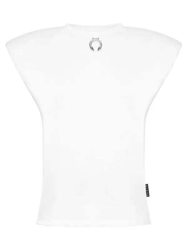 Philipp Plein Jersey Tank Top With Crew Neck And Padded Shoulders - White