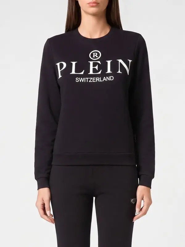 Philipp Plein Crewneck Cotton Sweatshirt With Contrast Logo Print - Black