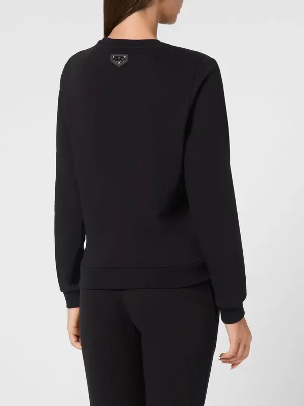 Philipp Plein Crewneck Cotton Sweatshirt With Contrast Logo Print - Black